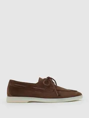 REISS Suede Lace-up Boat Shoes - Brown