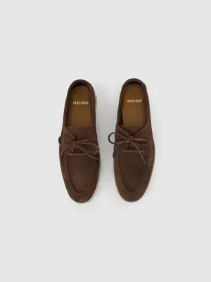 REISS Suede Lace-up Boat Shoes - Brown