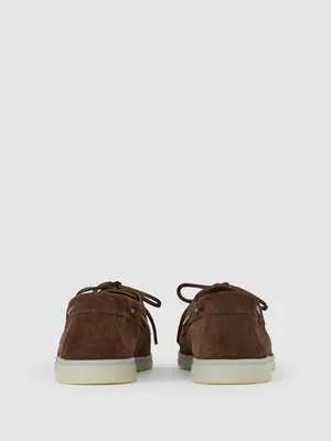 REISS Suede Lace-up Boat Shoes - Brown