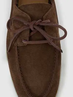 REISS Suede Lace-up Boat Shoes - Brown