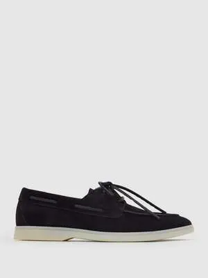 REISS Suede Lace-up Boat Shoes - Dark Navy