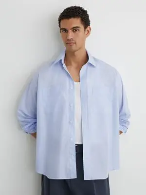 REISS Lyocell Stripe Button-through Overshirt