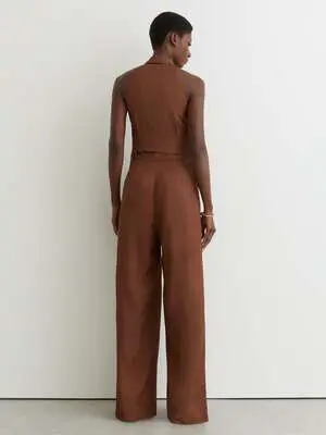 REISS Tie-front Wide-leg Jumpsuit With Linen - Rust Orange
