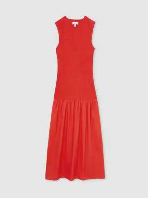 REISS Cotton Shir Midi Dress