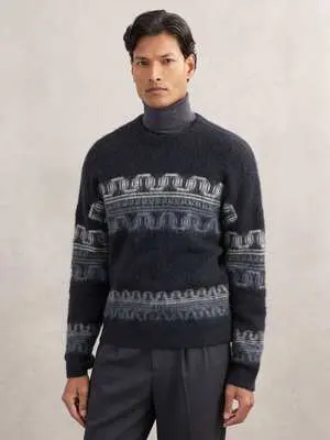 REISS Wool-alpaca Blend Fair Isle Jumper - Navy