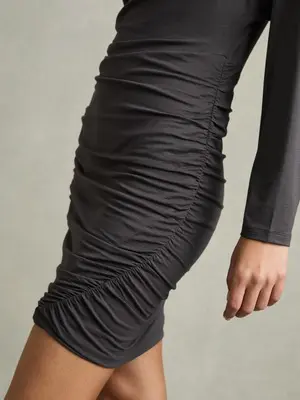 REISS Ruched Mini Dress - Charcoal