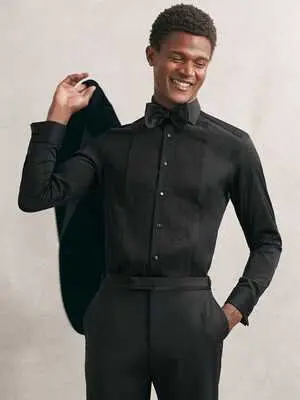 REISS Regular Fit Cotton Double-cuff Dinner Shirt - Black