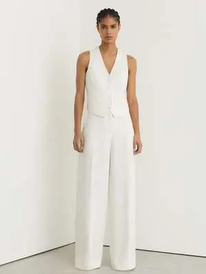 REISS Linen-blend Wide-leg Trousers - White