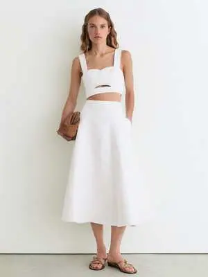 REISS Cotton-blend Jacquard Midi Skirt - Ivory