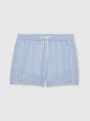 REISS Piped Drawstring Swim Shorts - Soft Blue