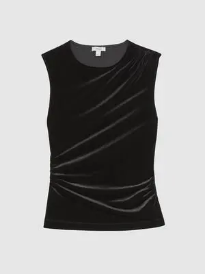 REISS Velvet Drape Sleeveless Top - Black