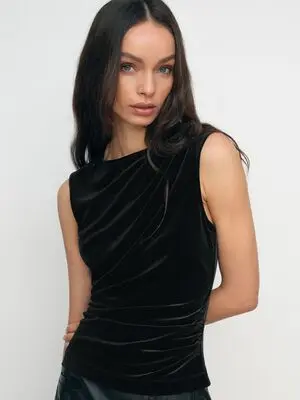 REISS Velvet Drape Sleeveless Top - Black