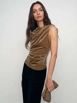 REISS Velvet Drape Sleeveless Top - Gold