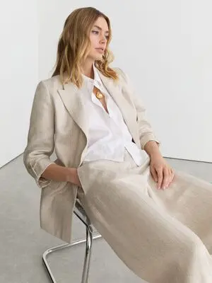 REISS Petite Linen-blend Textured Double-breasted Blazer