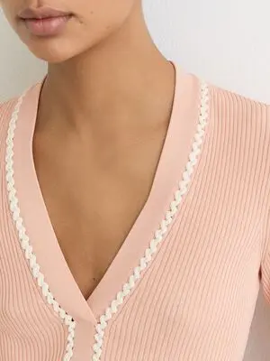 REISS Pink & Craft-stitch Rib-knit Top