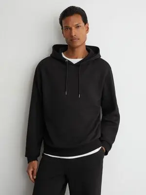 REISS Premium Interlock Relaxed-fit Hoodie - Black