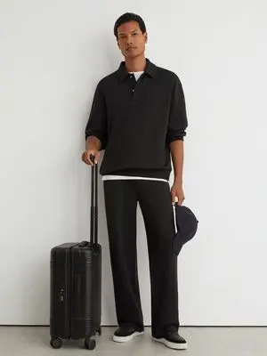REISS Premium Interlock Relaxed Polo Sweatshirt - Black