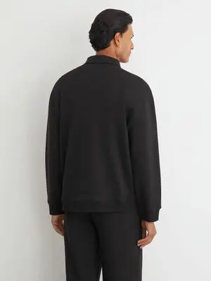 REISS Premium Interlock Relaxed Polo Sweatshirt - Black