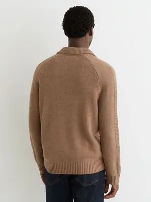 REISS Wool-blend Open-collar Jumper - Camel