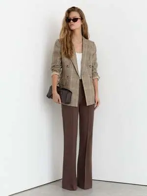 REISS Checked Linen Double-breasted Blazer - Neutral Check