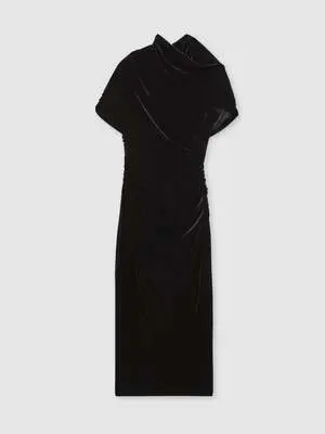 REISS Velvet Draped-neck Ruched Midi Dress