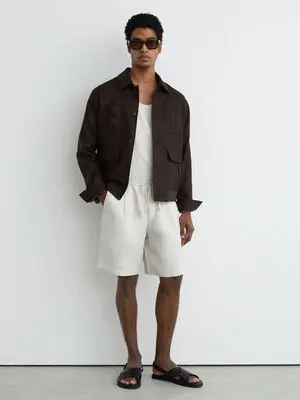 REISS Barges Linen Drawstrings - Stone