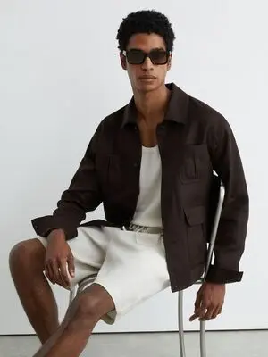 REISS Barges Linen Drawstrings - Stone