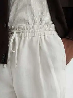 REISS Barges Linen Drawstrings - Stone