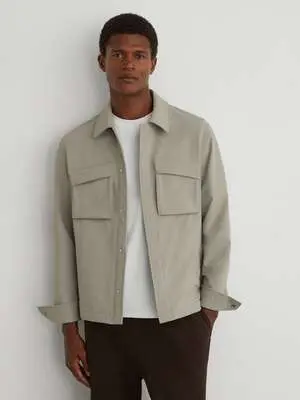 REISS Technical Twin-pocket Overshirt - Stone