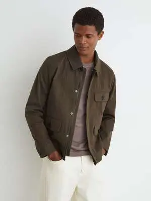 REISS Cotton-blend Zip-through Jacket - Brown