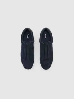 REISS Suede Slip-on Elasticated Trainers - Dark Navy