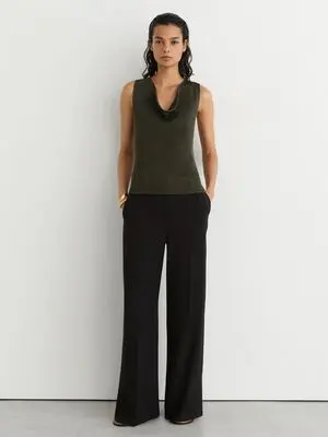 REISS Cowl-neck Metallic-knit Sleeveless Top