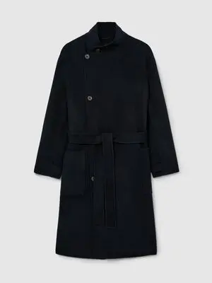 REISS Wool-blend Blindseam Belted Overcoat - Navy