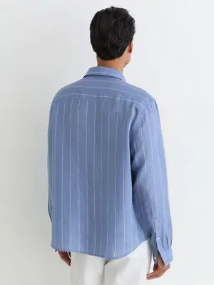 REISS Blue & White Linen Striped Regular-fit Shirt - Blue/white