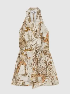 REISS Cotton Safari-print Playsuit