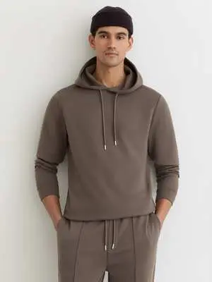 REISS Premium Interlock-jersey Hoodie - Light Brown