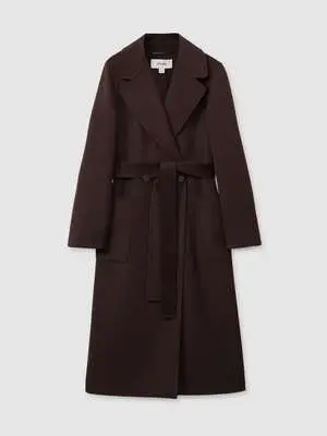REISS Lucia Double-breasted Wool-blend Coat - Brown