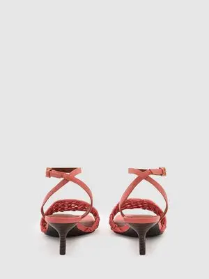 REISS Woven Ankle-strap Kitten Heel Sandals