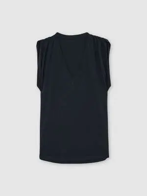 REISS Cotton Gathered-detail V-neck Vest - Navy