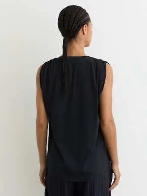 REISS Cotton Gathered-detail V-neck Vest - Navy