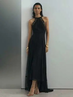 ATELIER Lace-trim Sheer Maxi Dress - Black
