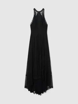 ATELIER Lace-trim Sheer Maxi Dress