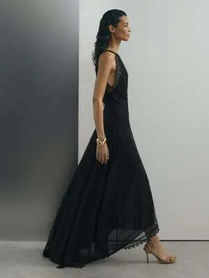ATELIER Lace-trim Sheer Maxi Dress