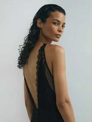 ATELIER Lace-trim Sheer Maxi Dress