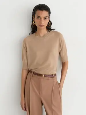 REISS Merino Wool Crew-neck T-shirt - Neutral