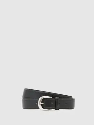 REISS Pierced-leather Curved-buckle Belt - Black