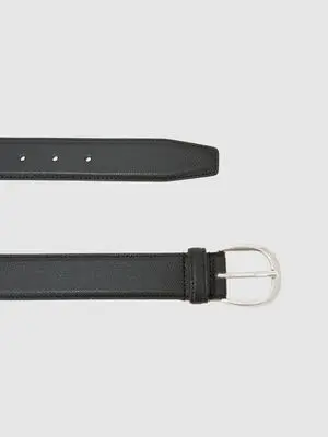 REISS Pierced-leather Curved-buckle Belt - Black