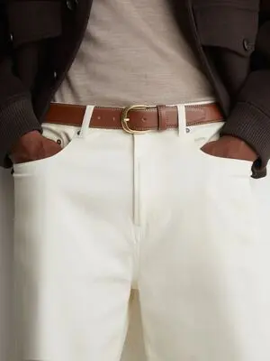 REISS Pierced-leather Curved-buckle Belt - Tan