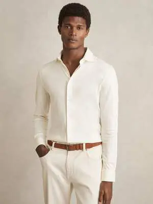 REISS Air-water Cotton Slim-fit Shirt - Ecru