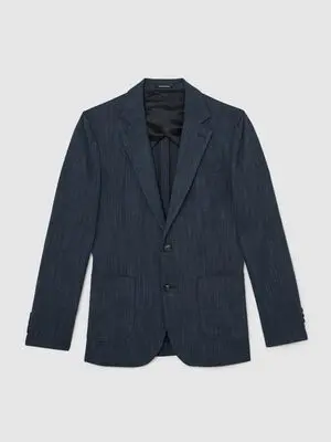 REISS Single-breasted Herringbone Blazer Tailored-fit With Cotton